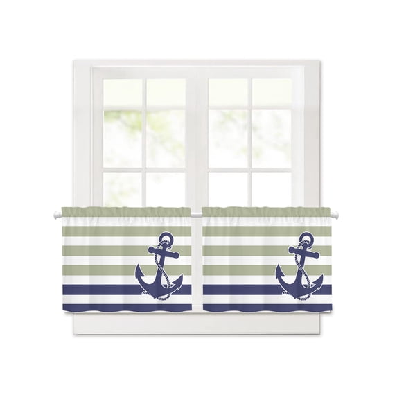 Blue Nautical Anchor Ocean Short Blackout Curtains 24 Inch Long ...