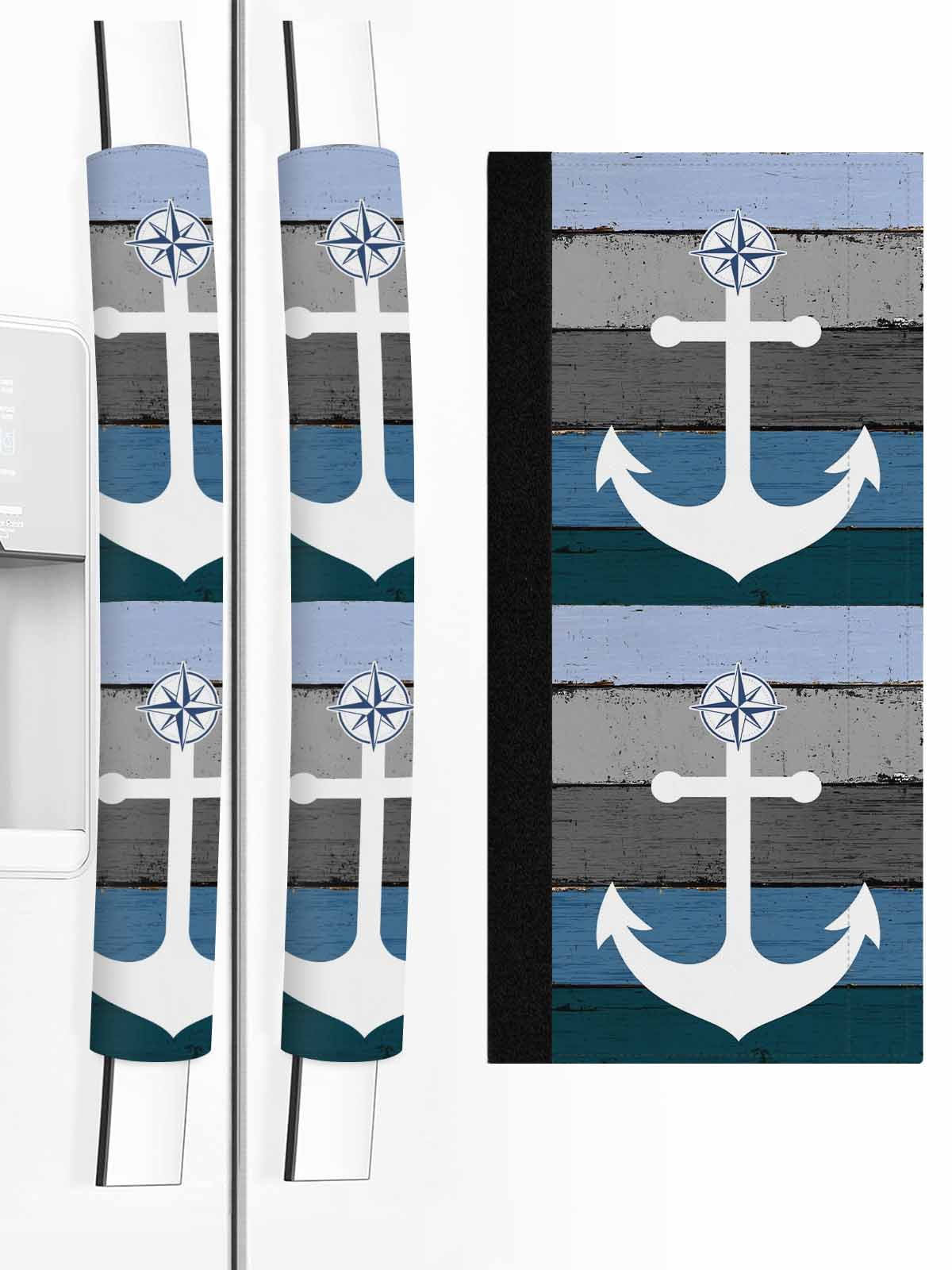 Blue Nautical Anchor Refrigerator Door Handle Covers Set of 2, Rustic ...