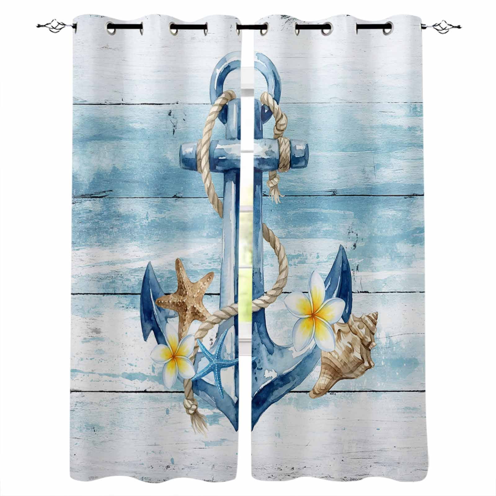 Blue Nautical Blackout Curtains for Bedroom/Living Room, Thermal ...
