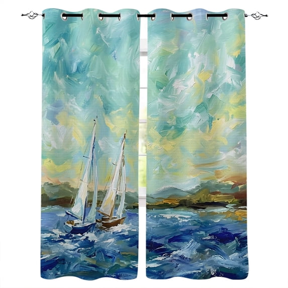 Blue Nautical Blackout Curtains for Bedroom/Living Room, Thermal ...