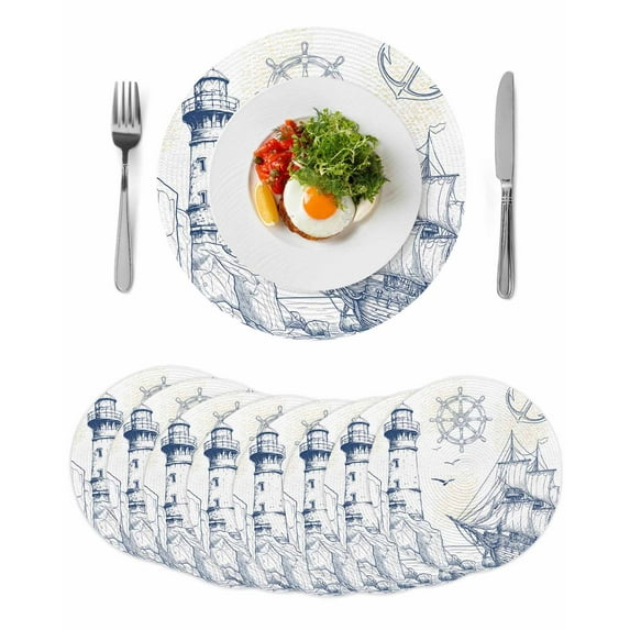 Blue Nautical Boat Round Table Placemats set of 8, Classic Ocean ...