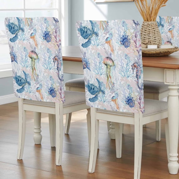 Blue Nautical Coastal Chair Back Covers, Nautical Beach Sea Turtle ...