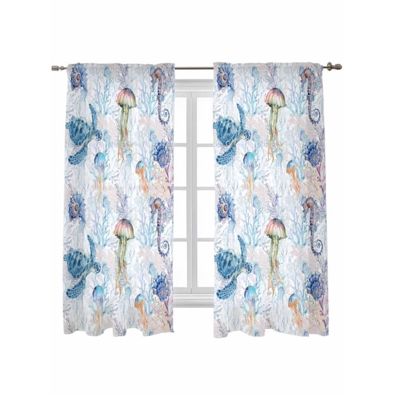 Blue Nautical Coastal Curtains 72 Inch Length, Sheer Curtains for ...