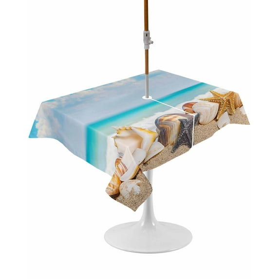 Blue Nautical Coastal Rectangle Outdoor Tablecloth, Waterproof Table ...