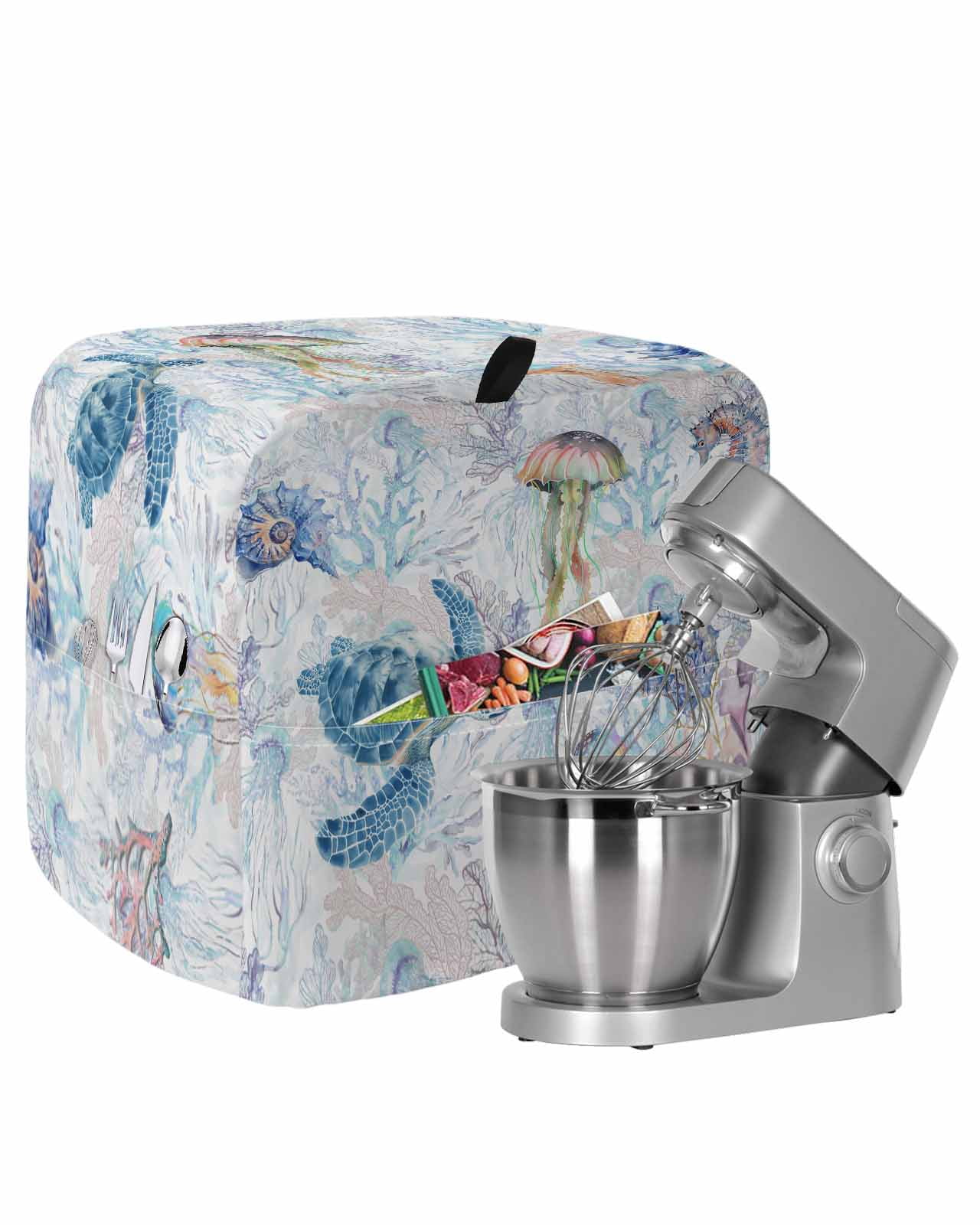 Blue Nautical Coastal Stand Mixer Dust Cover with Storage Pocket ...