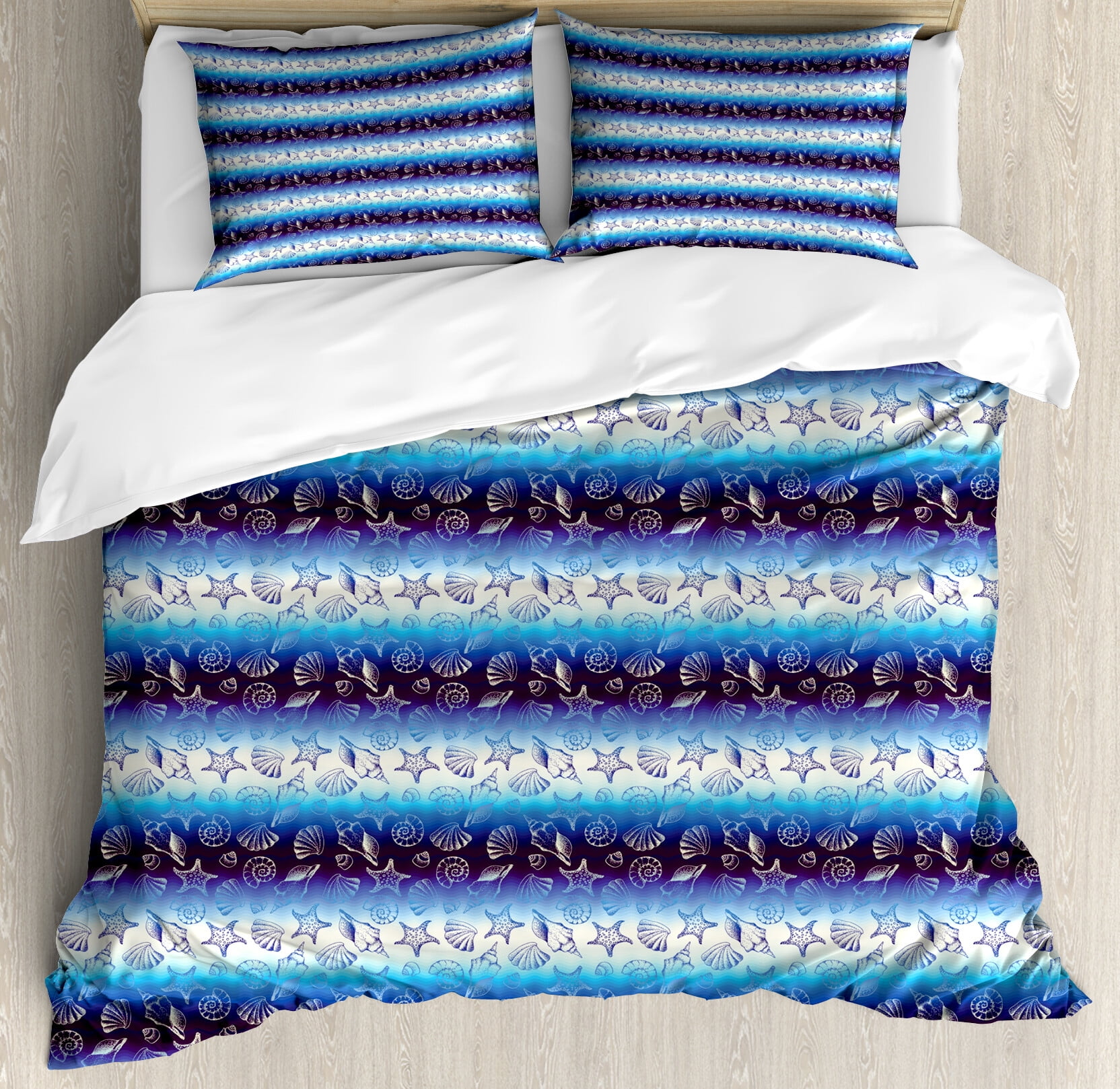 Blue Nautical Duvet Cover Set, Hand Drawn Marine Elements Starfish ...