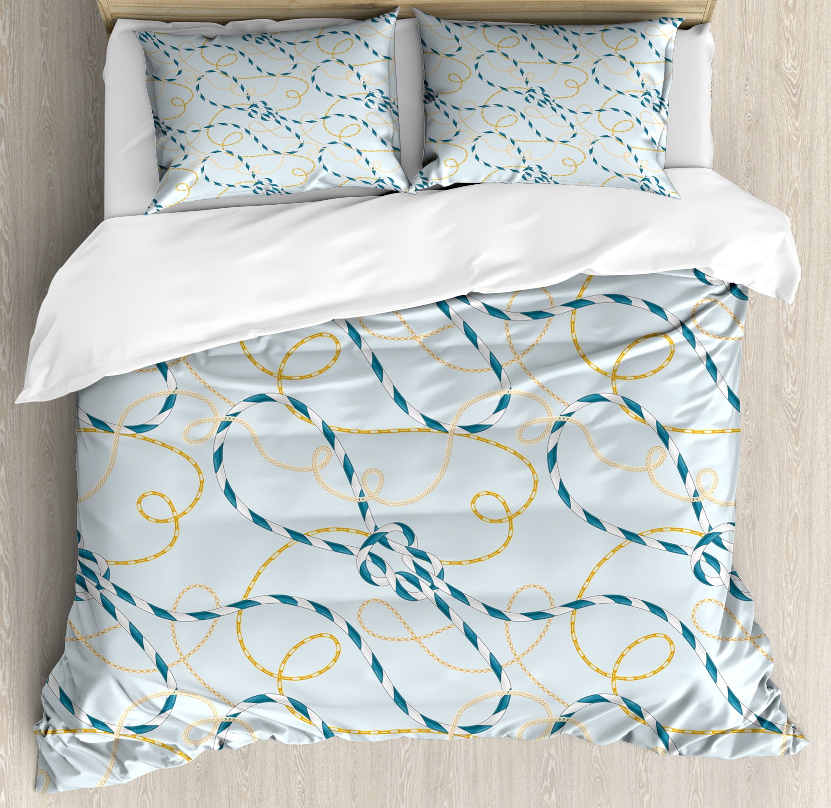 Blue Nautical Duvet Cover Set, Repeating Shape Chains Motifs on Pastel ...