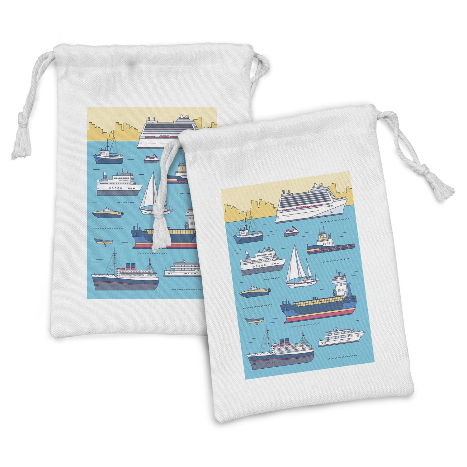 Blue Nautical Fabric Pouch Set of 2, Digitally Generated Layout of ...