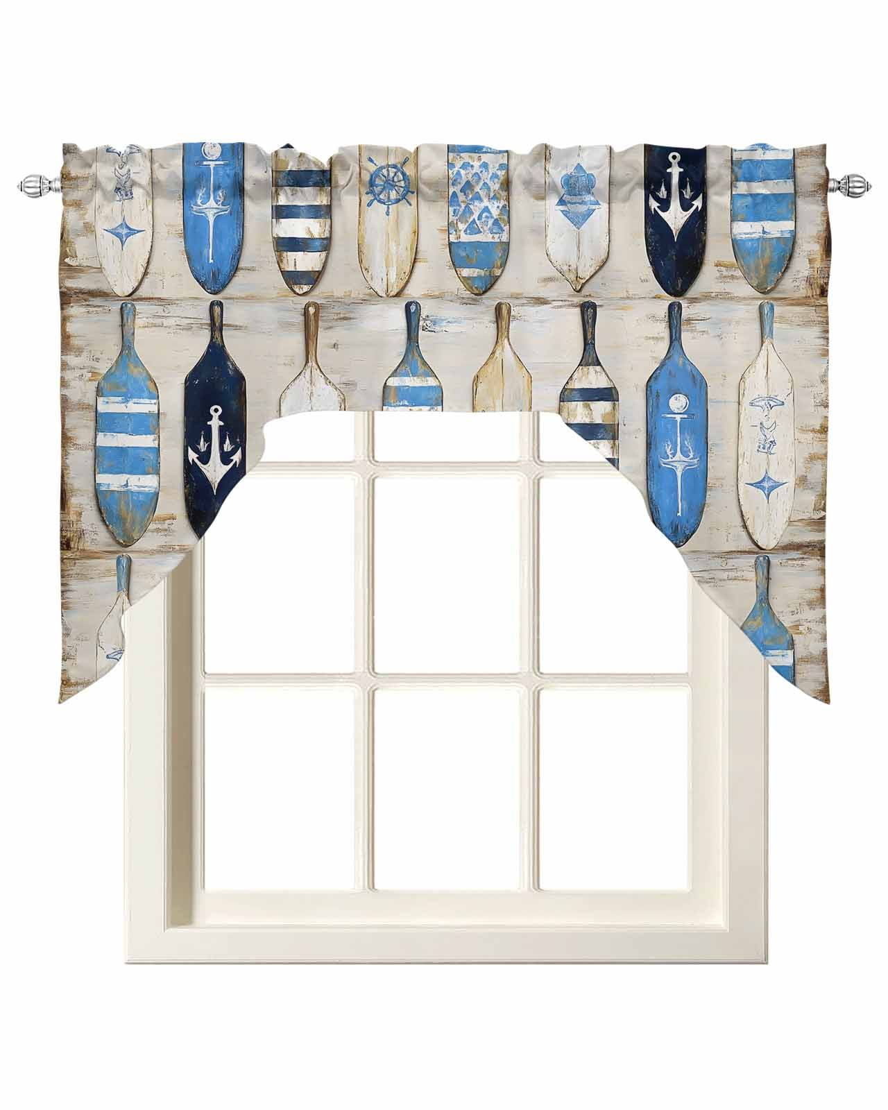 Blue Nautical Kitchen Swag Valances for Windows, Vintage Beach Summer ...