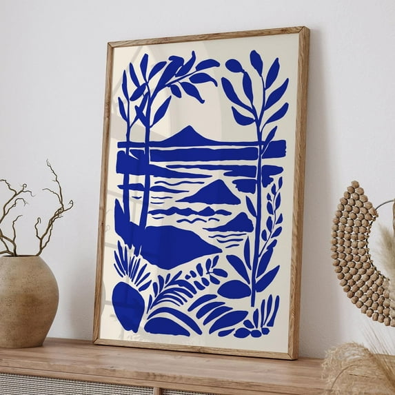 Blue Nautical Landscape Art Print: Coastal Ocean View Poster UNFRAMED ...