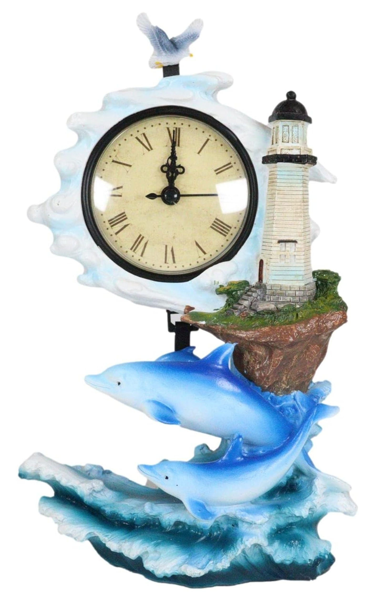 Blue Nautical Marine Ocean Bottlenose Dolphins Family Near Lighthouse ...