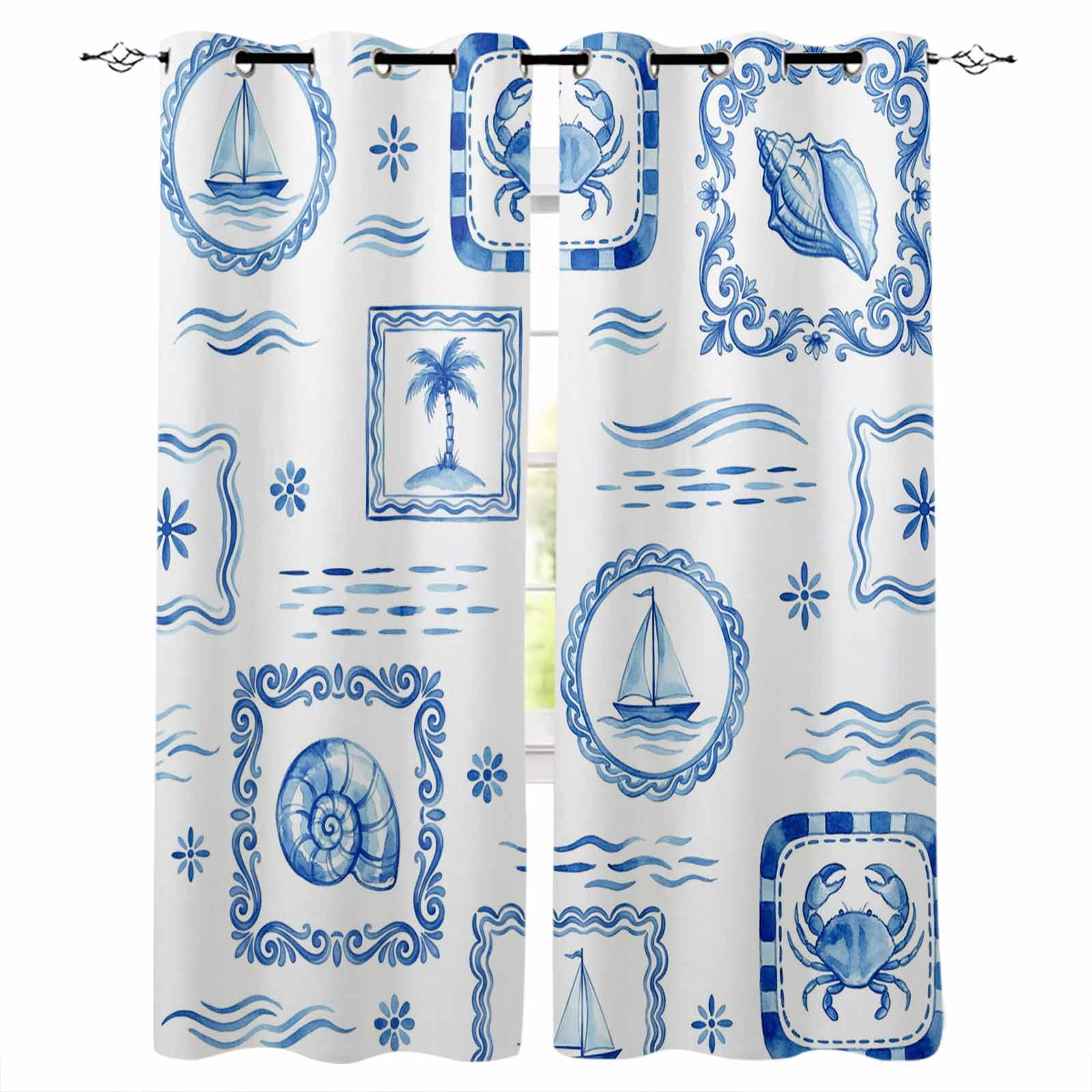 Blue Nautical Ship Blackout Curtains for Bedroom/Living Room, Thermal ...