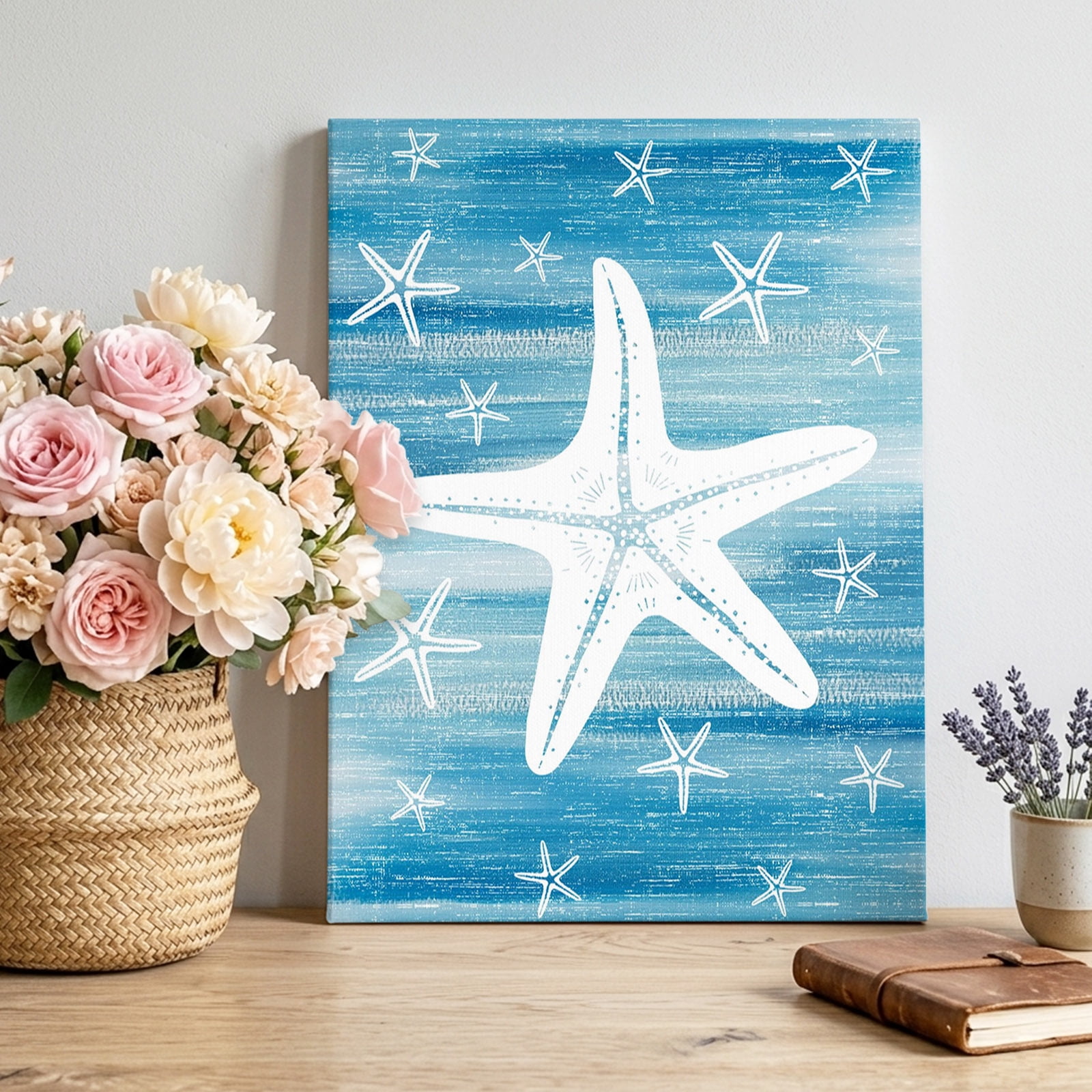 Blue Nautical Starfish Canvas Wall Art for Living Room, Coastal Modern ...