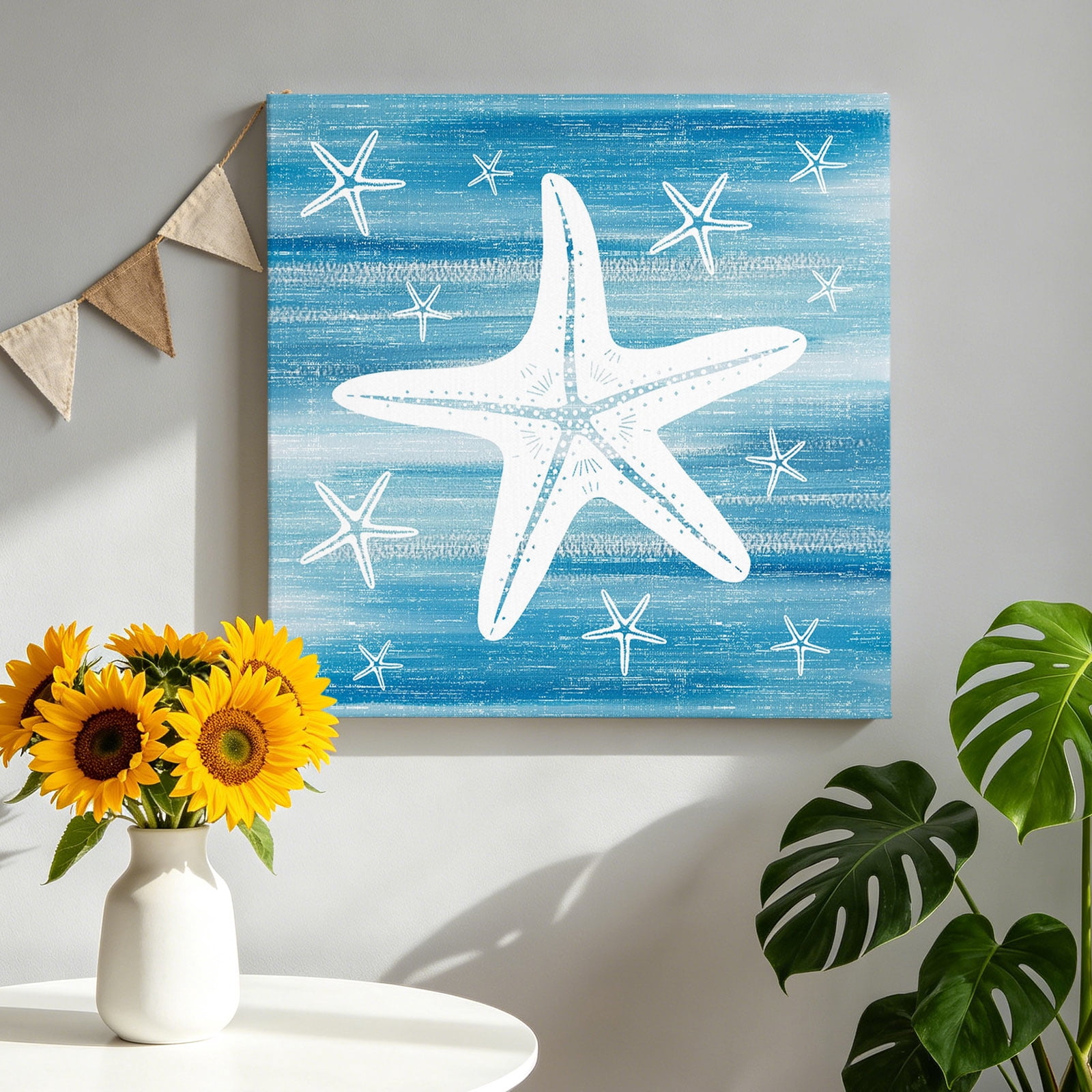 Blue Nautical Starfish Canvas Wall Art for Living Room, Coastal Modern ...