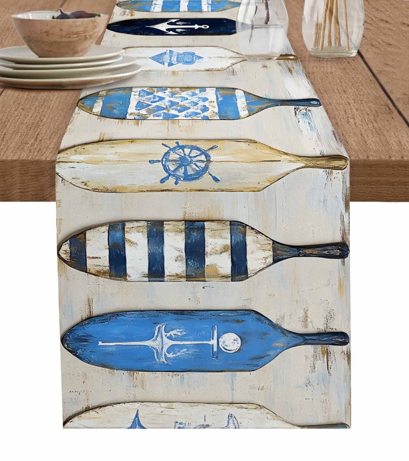 Blue Nautical Table Runner 72 Inches, Vintage Beach Summer Sailing ...