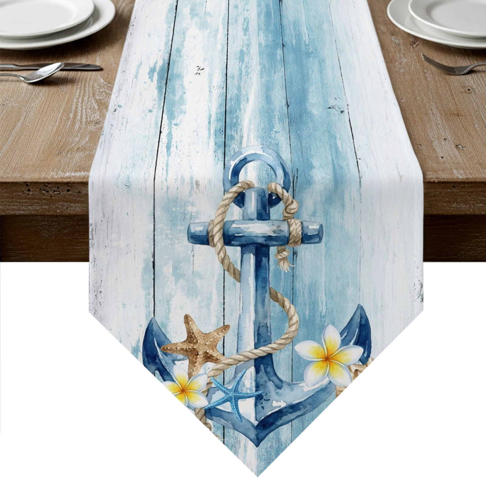 Blue Nautical Table Runner Linen Burlap Table Runner 72 Inches Long ...