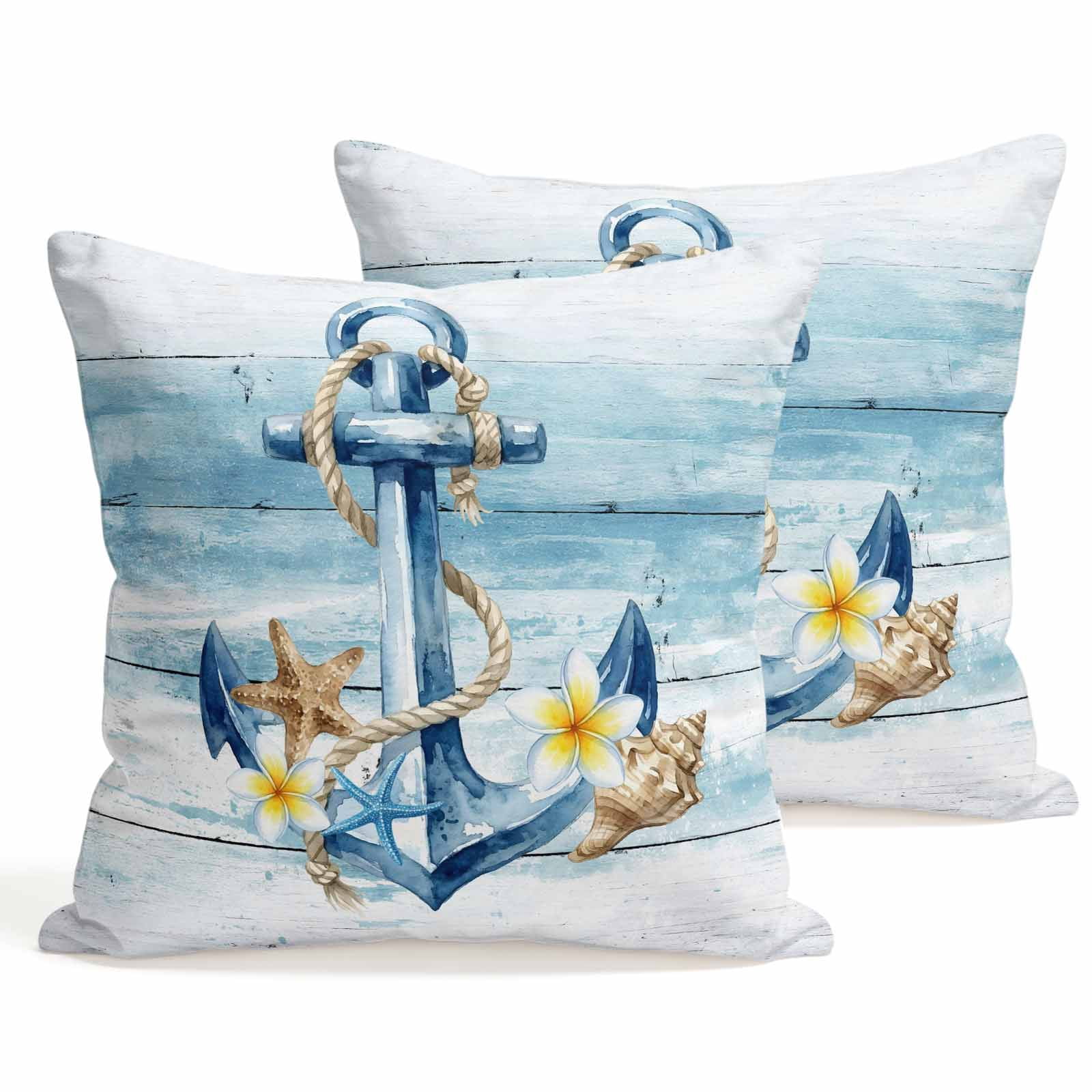 Blue Nautical Throw Pillow Covers 20 x 20 Inch Pillow Covers Set of 2 ...