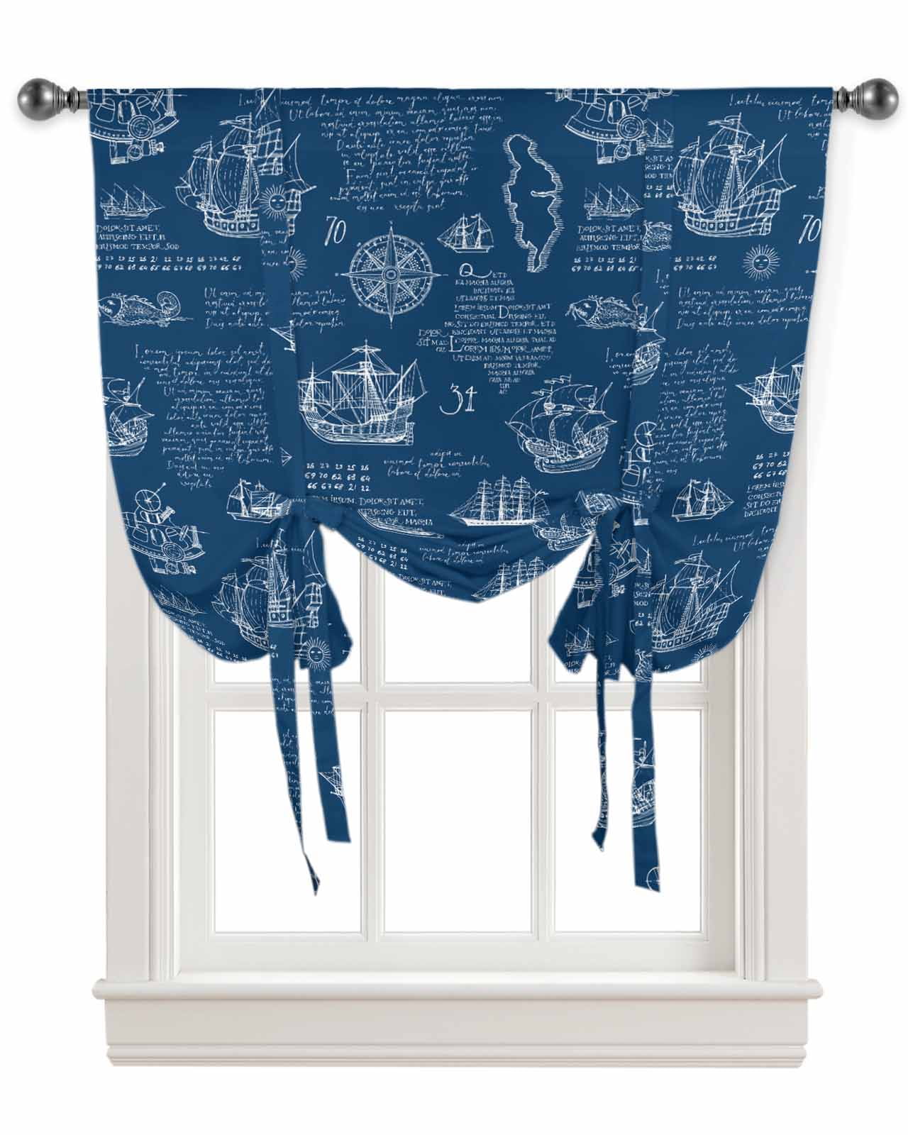 Blue Nautical Tie Up Curtains for Window, Coastal Ocean Boat Vintage ...