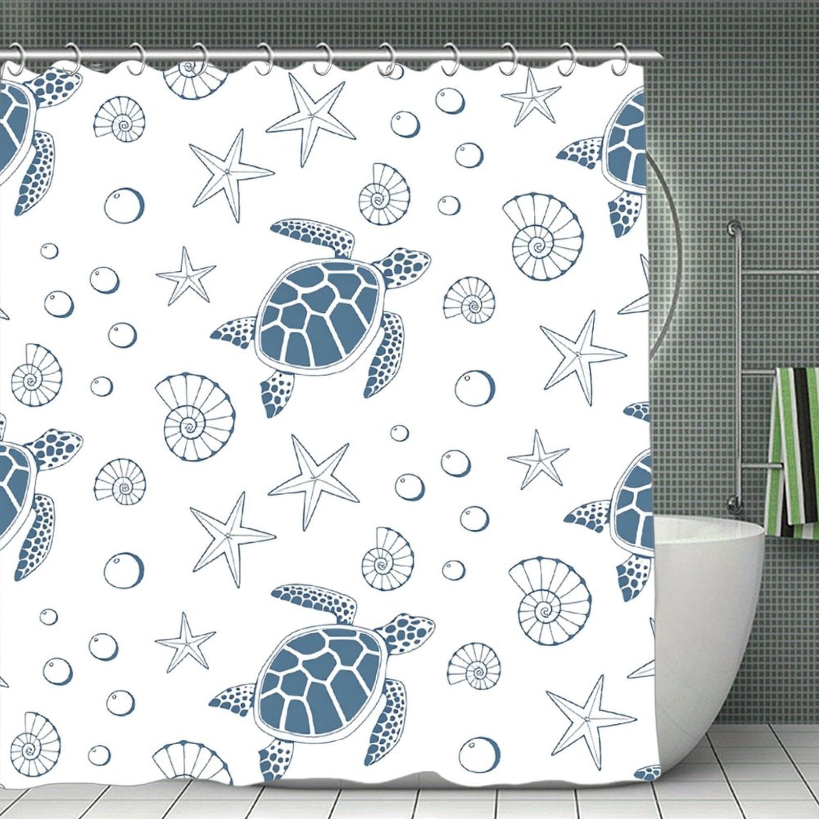Blue Nautical Turtle Shower Curtains, Waterproof Polyester Fabric ...