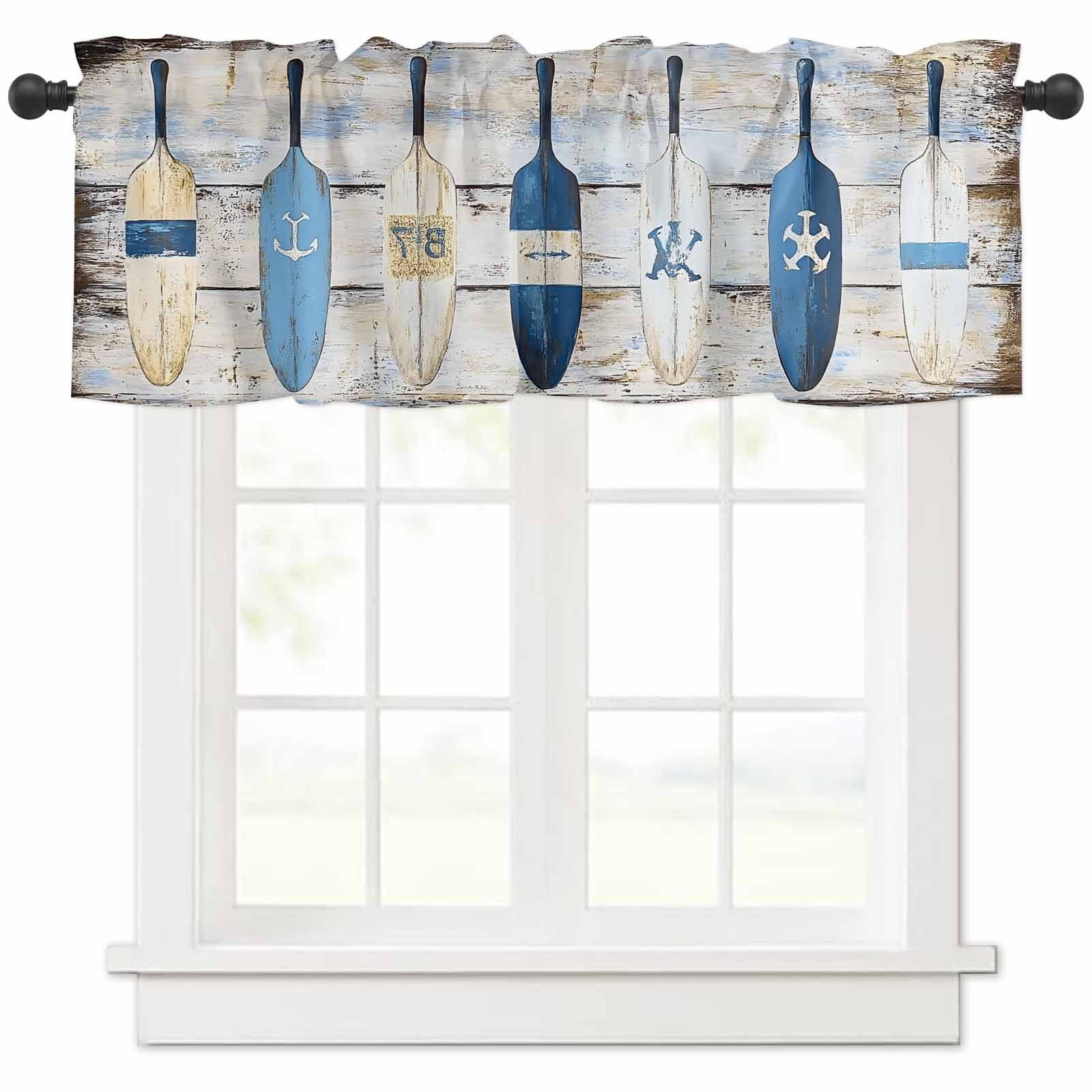 Blue Nautical Valances for Windows Farmhouse Kitchen Curtains Valances ...