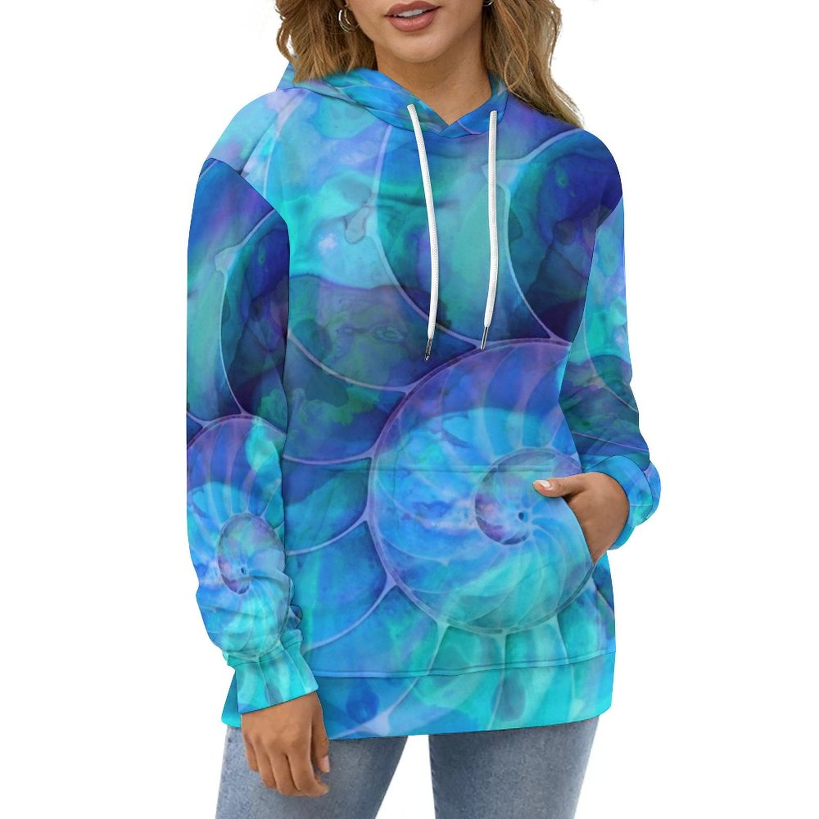 Blue Nautilus Shell By Sharon Cummings Streetwear Hoodies Printed Women ...