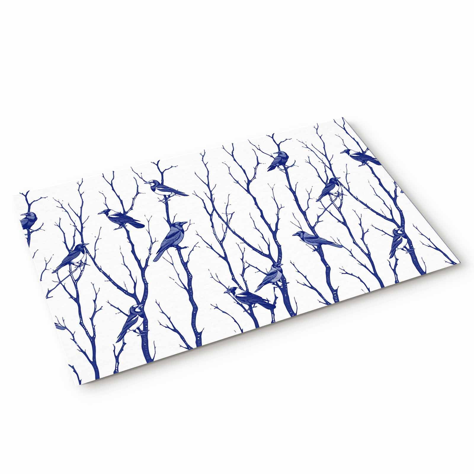 Blue Navy Branches Door Mat Birds Abstracts Plant Modern Silhouettes ...