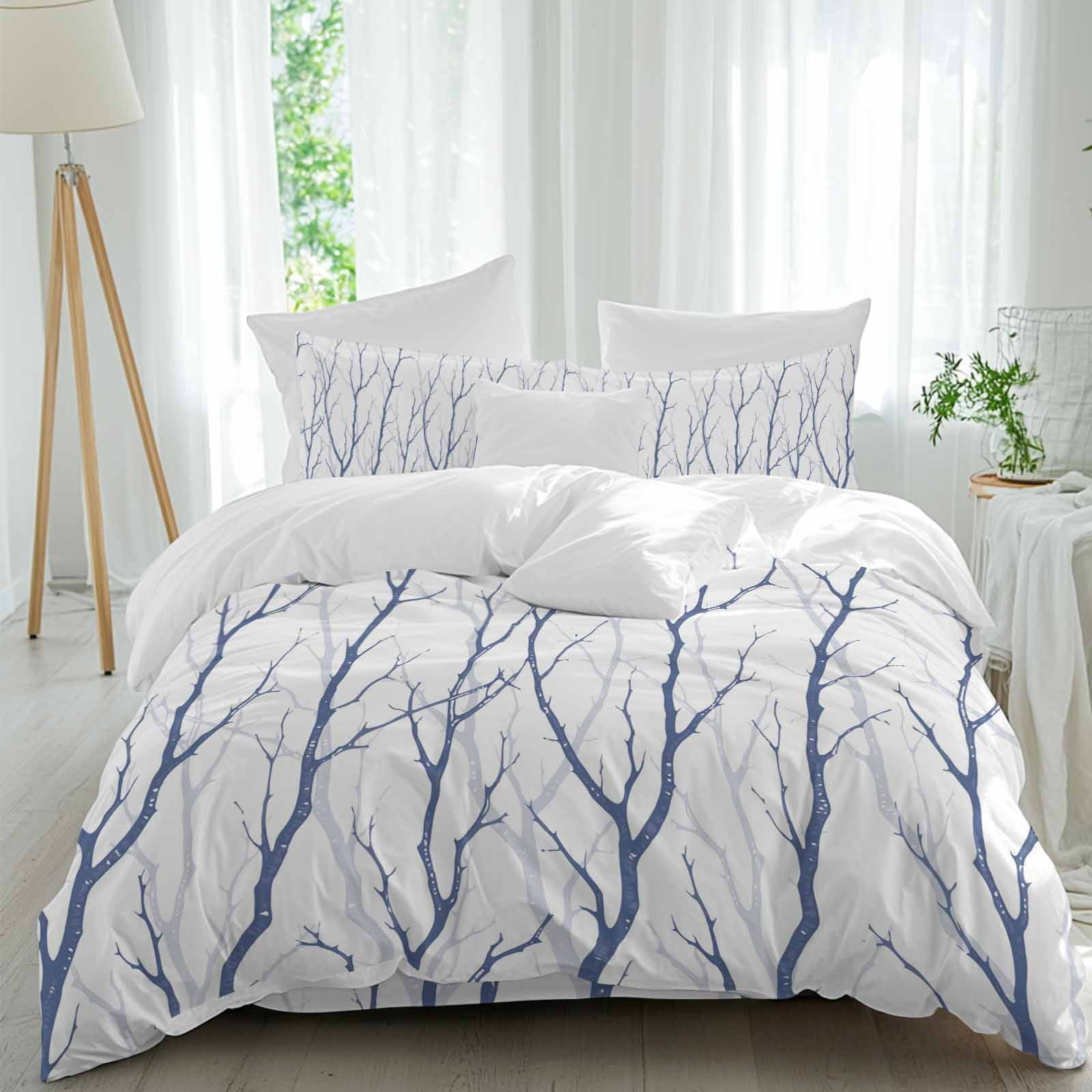 Blue Navy Branches Duvet Cover Set Twin Size, Abstracts Plant ...