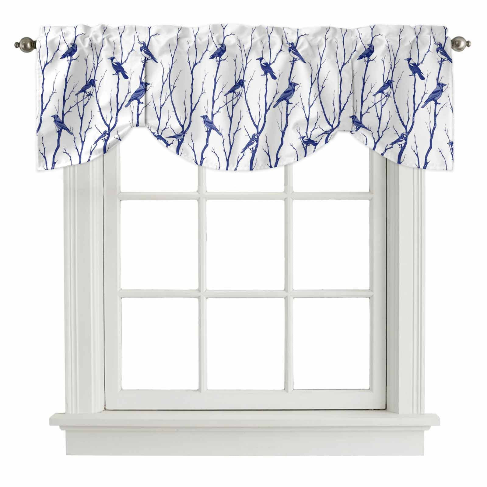Blue Navy Branches Tie Up Valance Curtains Birds Abstracts Plant Modern ...