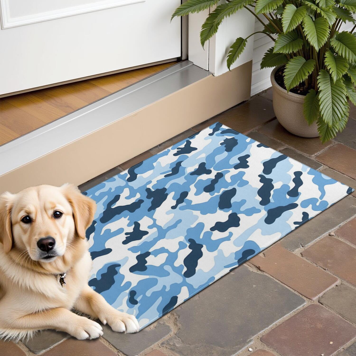 Blue Navy Camo Classic Shapes Pattern Door Rugs,Washable Non Slip Door ...