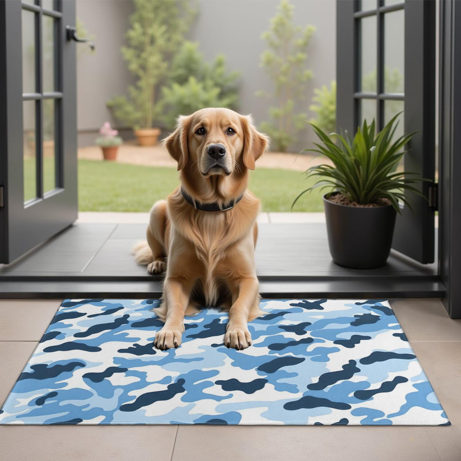 Blue Navy Camo Classic Shapes Pattern Door Rugs,Washable Non Slip Door ...