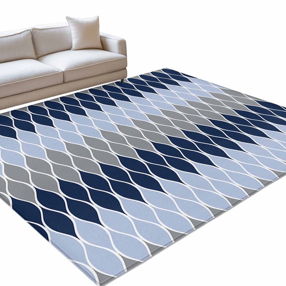 Blue Navy Grey Area Rugs 5x8ft Geometric Floor Rug Non Slip Low Pile ...