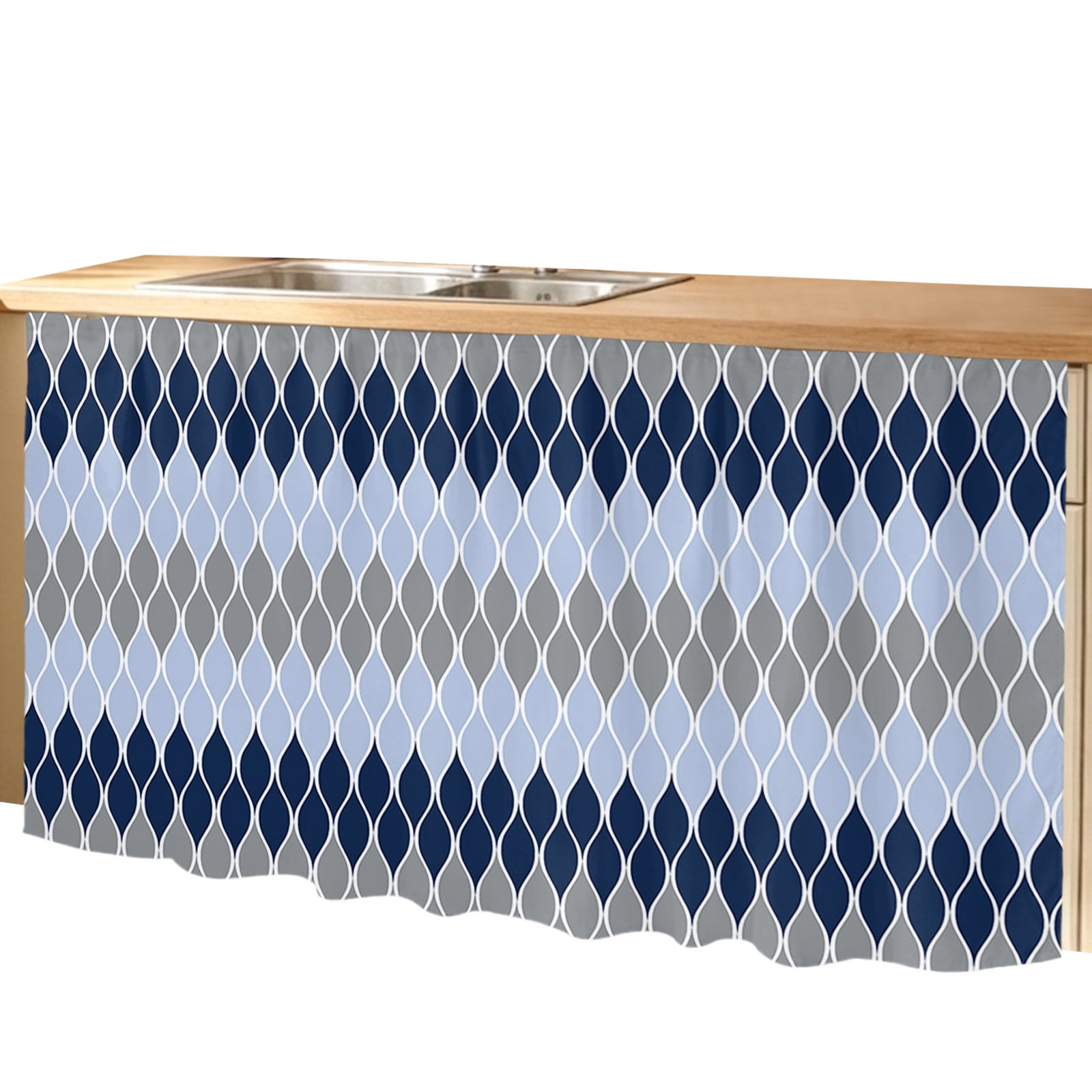 Blue Navy Grey Cabinet Curtains Geometric Medieval Sink Skirt Privacy ...