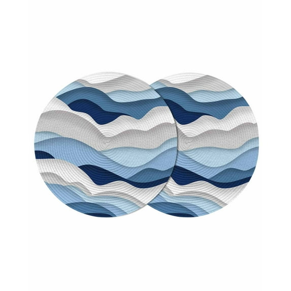 Blue Navy Grey Gradient Waves Round Table Placemats set of 2, Abstract ...