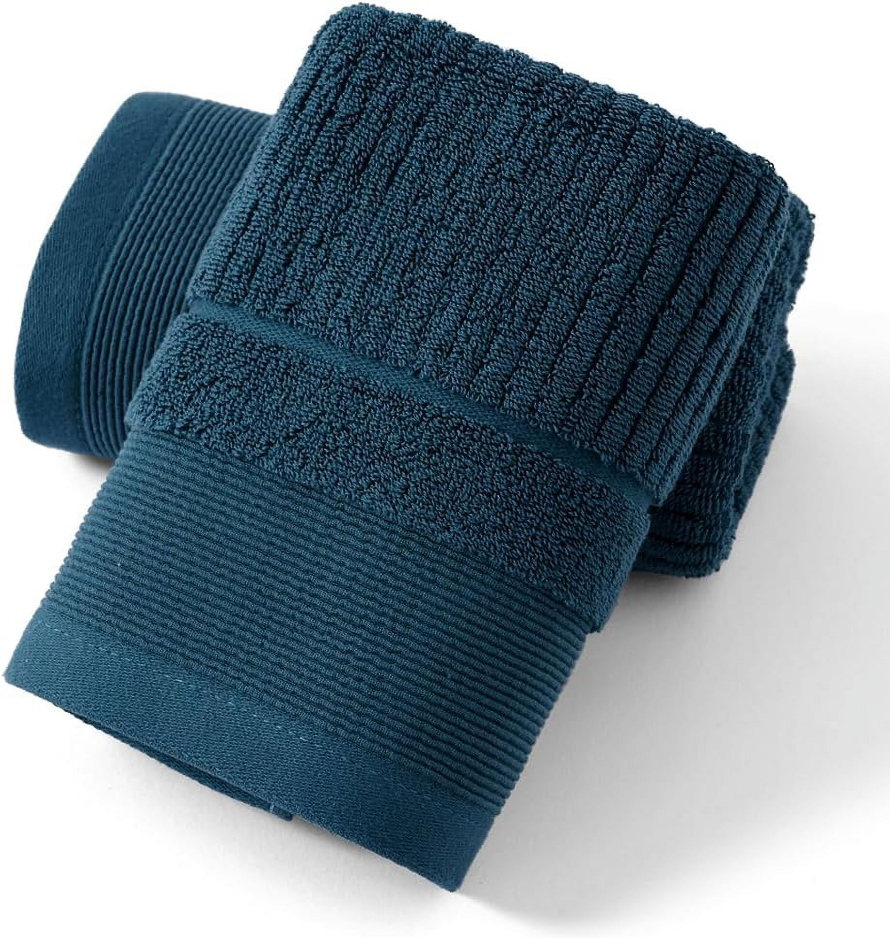 Blue Navy Hand Towel Set of 2 Ribbed Striped 100% Cotton Super Soft ...