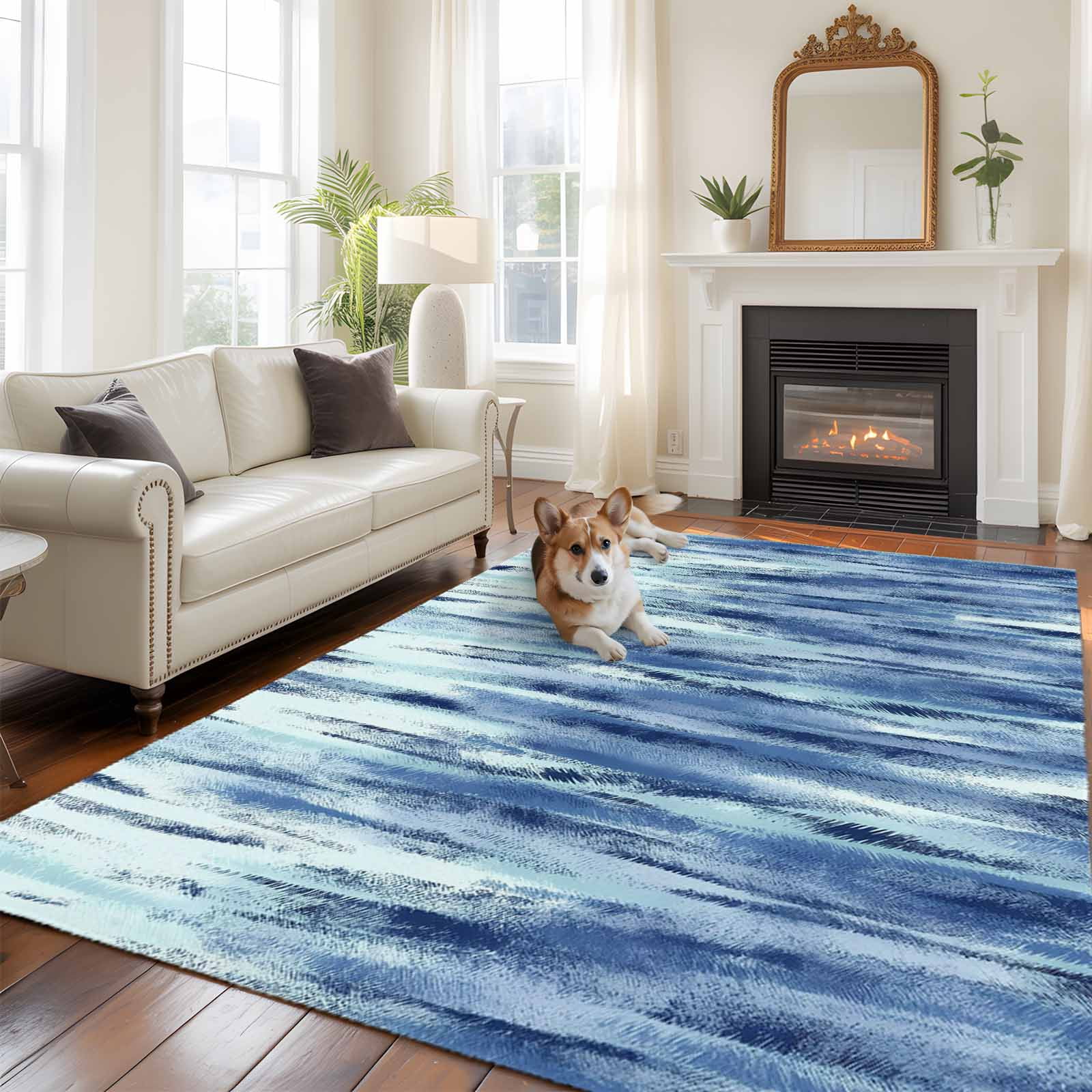 Blue Navy Nostalgia Pencil Touches Area Rugs 5x7 ft Gradient Lines ...