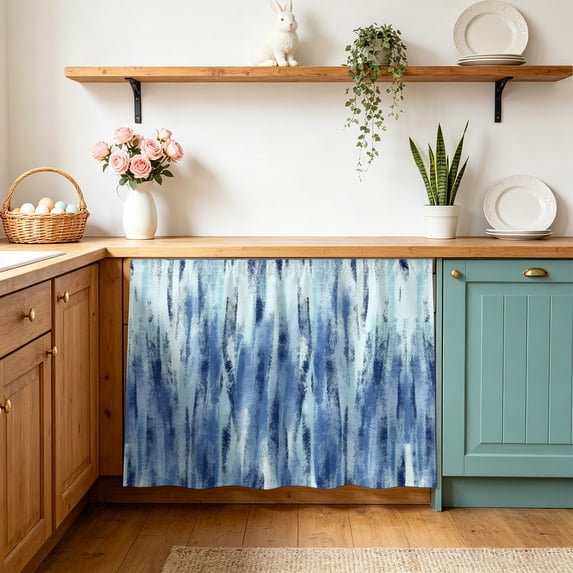 Blue Navy Nostalgia Pencil Touches Cabinet Curtains 28" W x 35" L ...