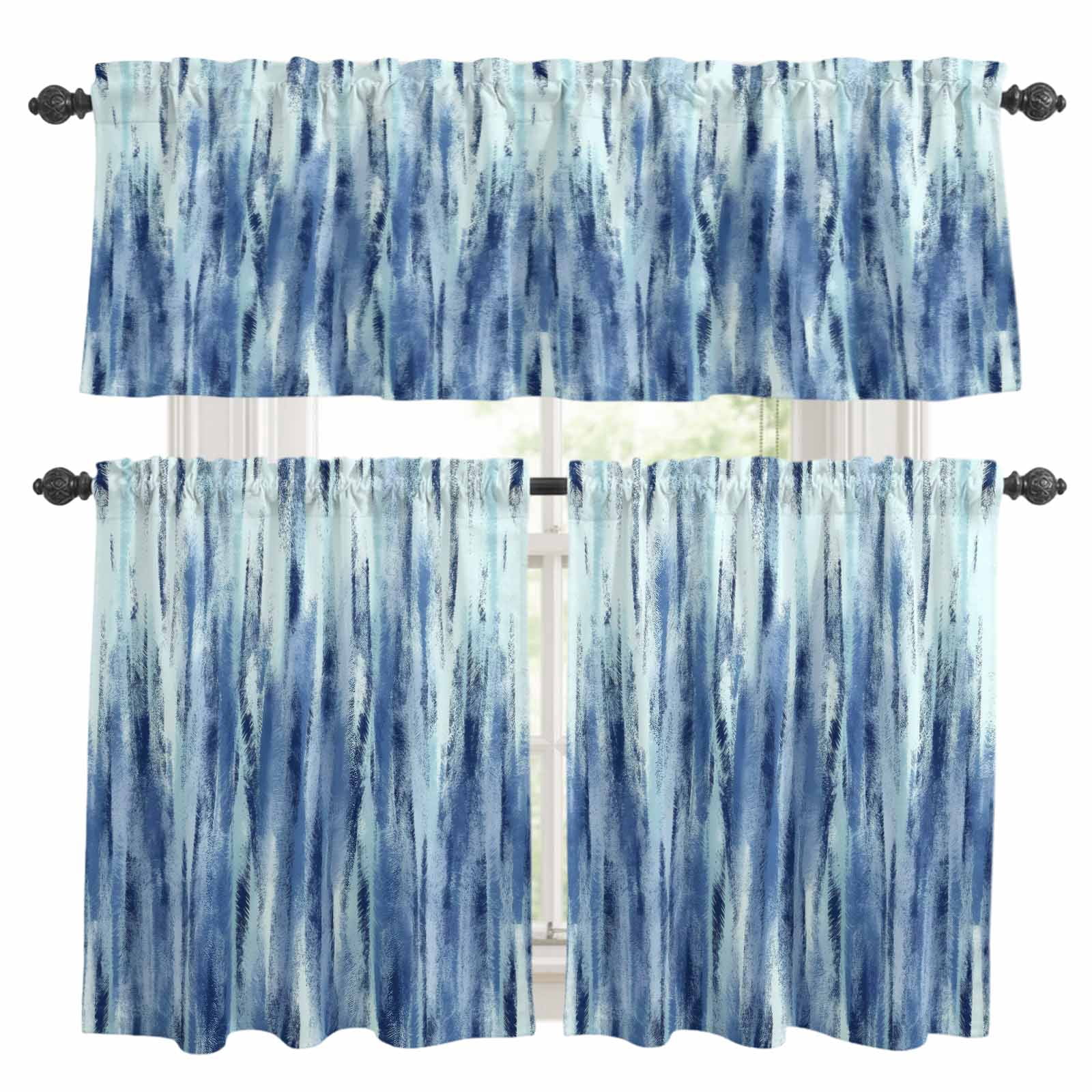 Blue Navy Nostalgia Pencil Touches Curtain Valances Set Gradient Lines ...