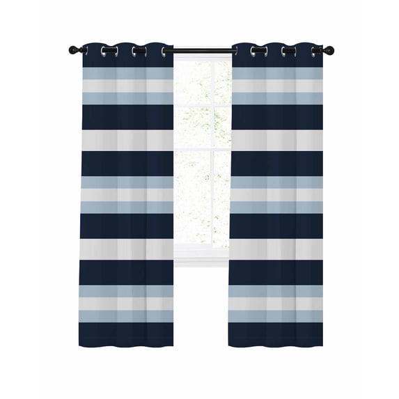 Blue Navy Striped Blackout Curtains, Light Blocking Print Window ...