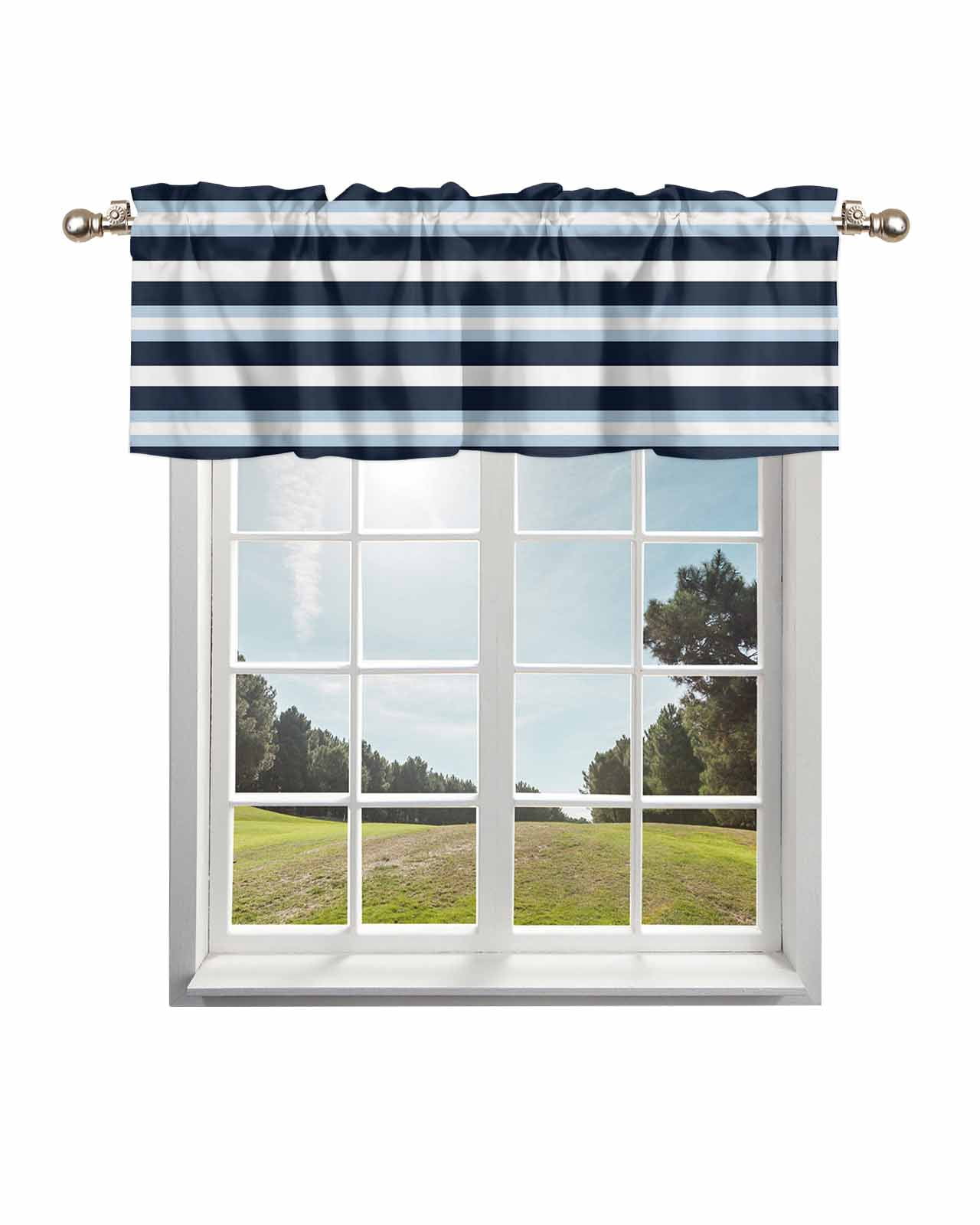 Blue Navy Striped Curtain Valance for Windows/Living Room/Kitchen ...