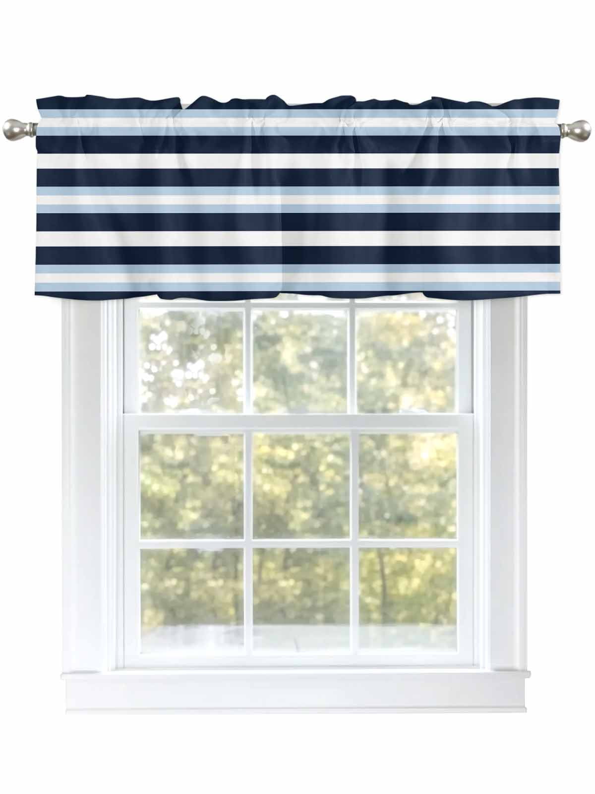 Blue Navy Striped Curtain Valances for Windows, Modern Ombre Abstract ...