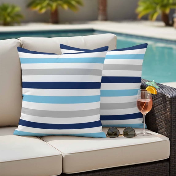 Blue Navy Striped Outdoor Pillow Covers 20x20 Inch Throw Pillow Covers ...