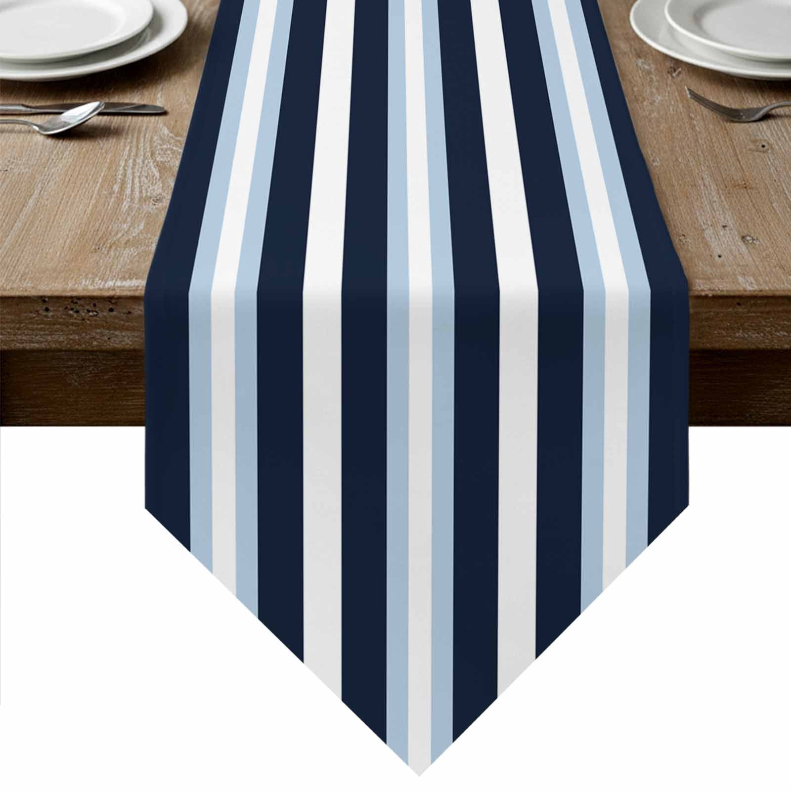 Blue Navy Striped Table Runner Linen Burlap Table Runner 90 Inches Long ...