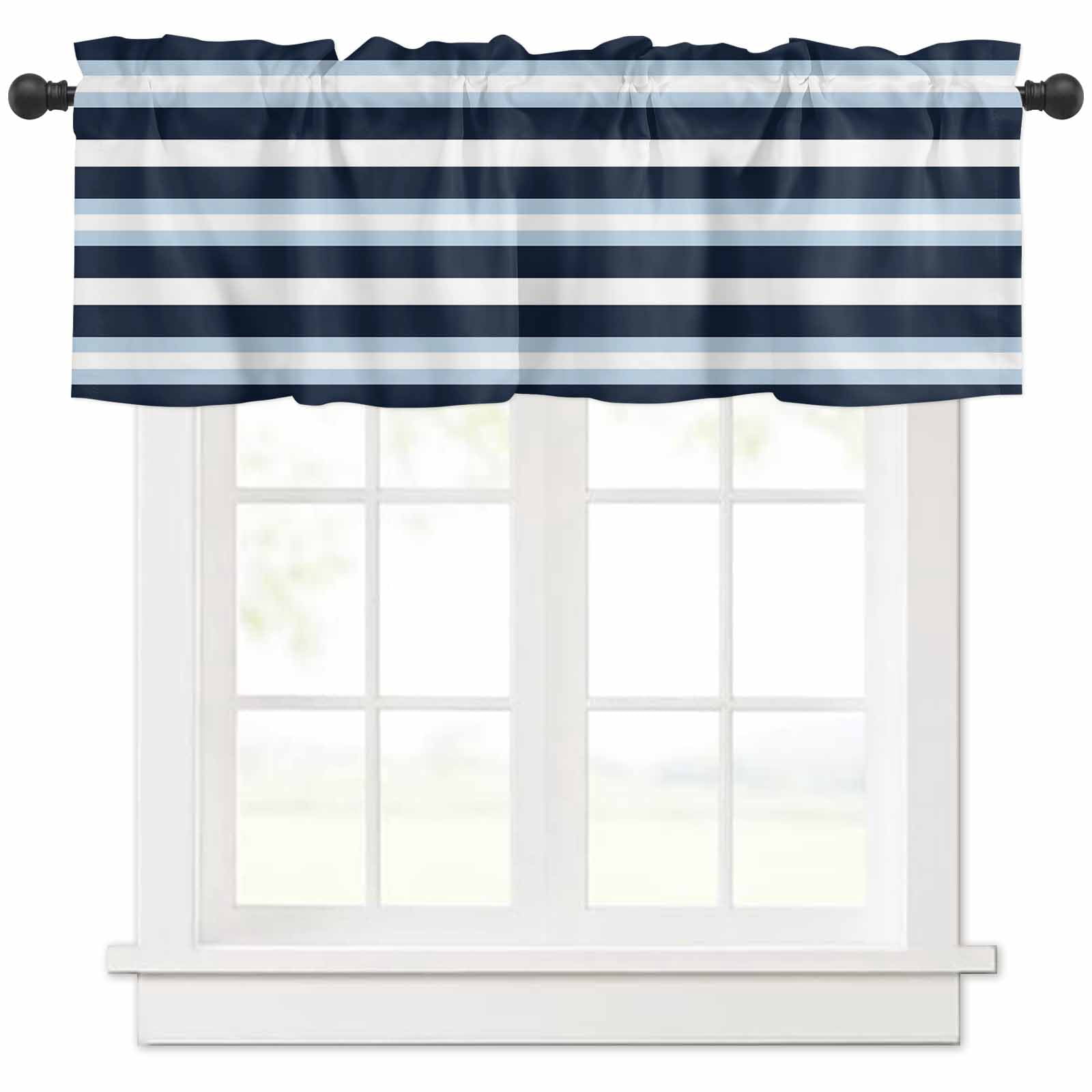 Blue Navy Striped Valances for Windows Farmhouse Kitchen Curtains ...