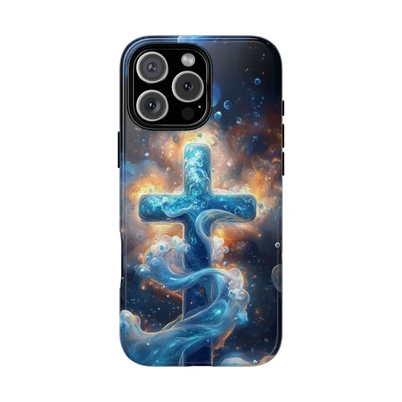 Blue Nebula Cross Divine Faith Phone Case for iPhone 17 through 11 Pro ...