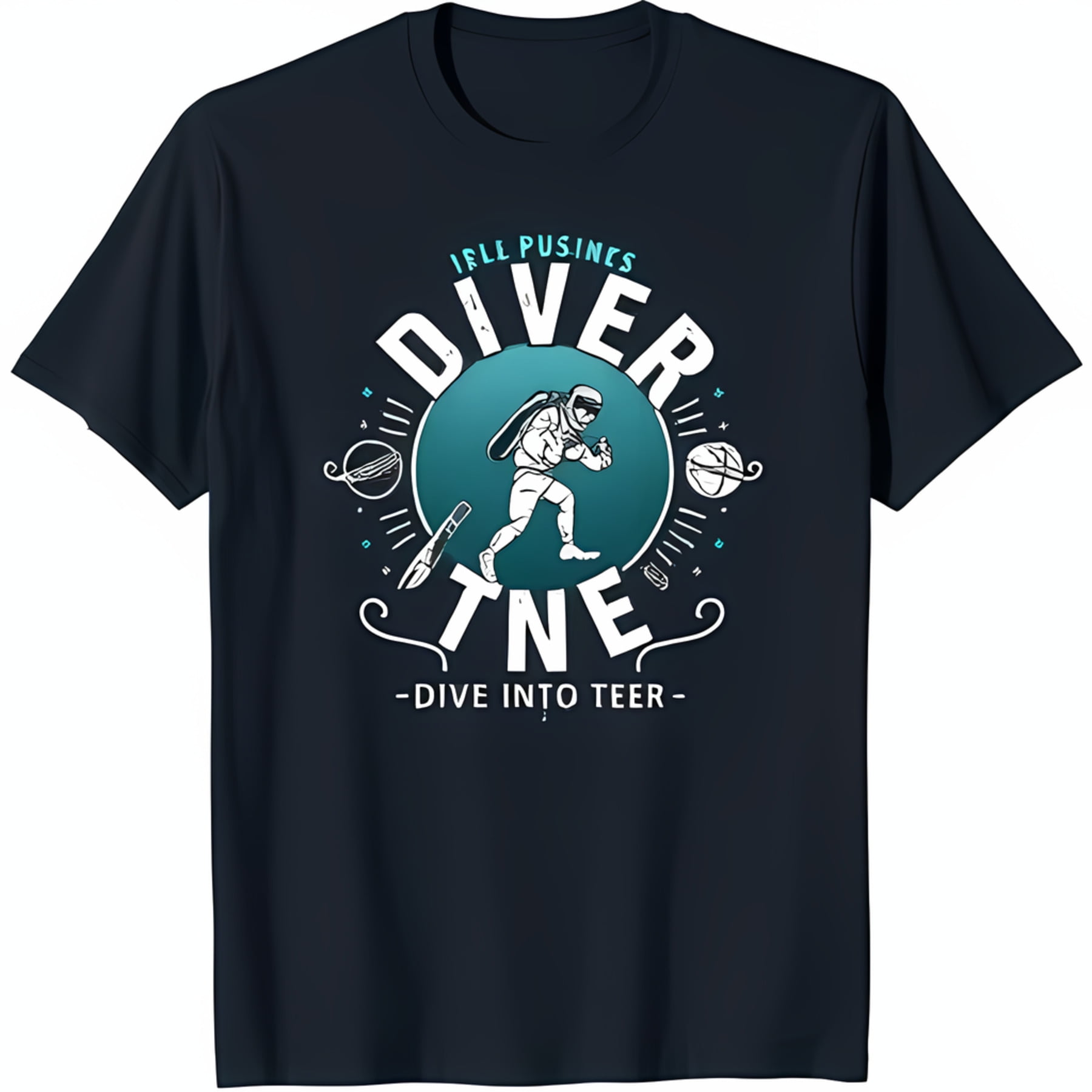 Blue Neck T-Shirt with Diver Graphic 'Diver' Design & 'TNE DIVE INTO ...