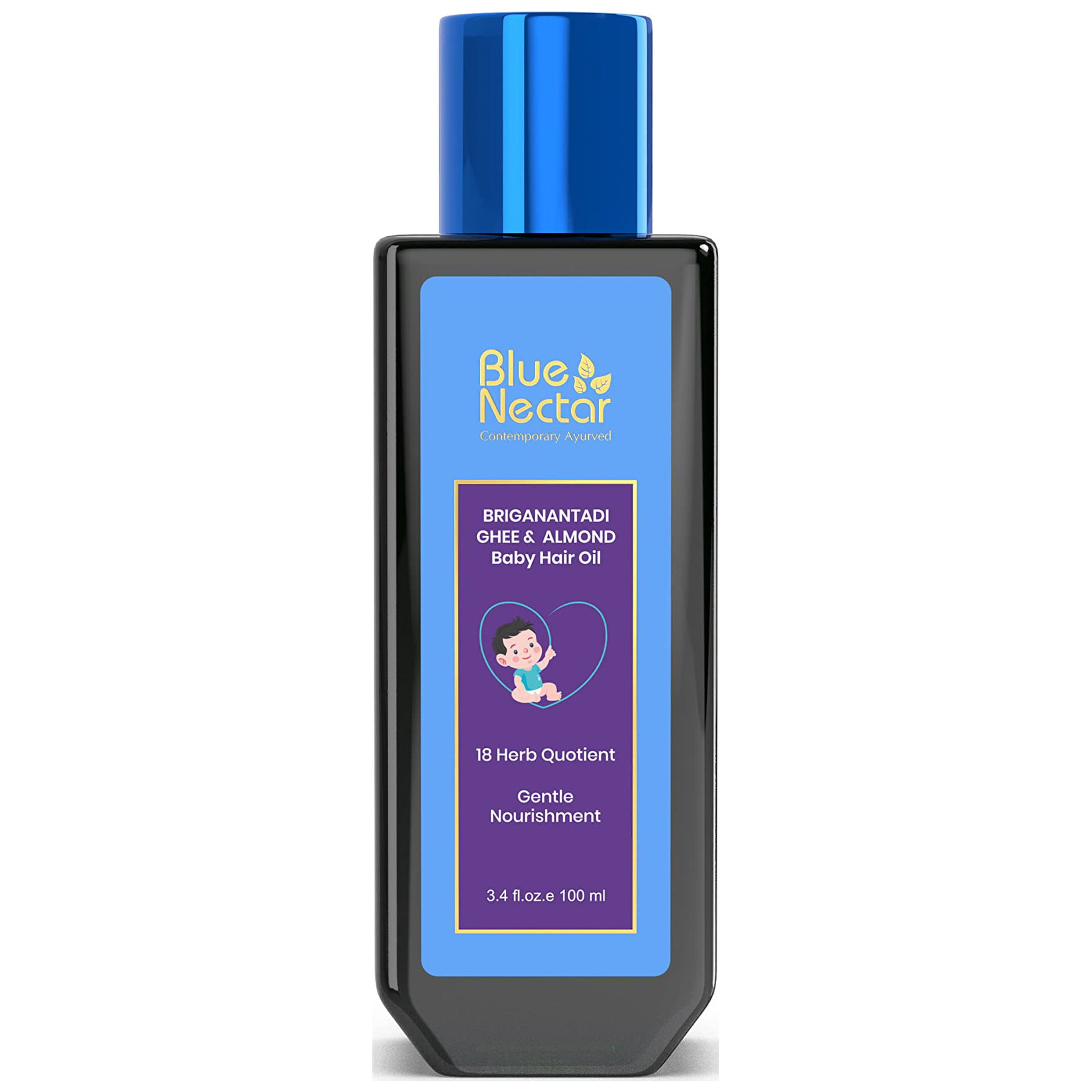 Blue Nectar Ayurvedic Baby Hair Oil with Organic Ghee, Almond Oil ...
