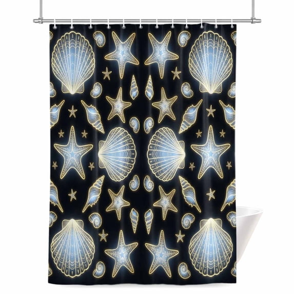 Blue Neon Coastal Shower Curtains for Bathroom, Seashell Starfish ...