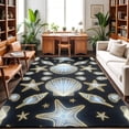 Blue Neon Coastal Washable Area Rug 4 x 6 ft Seashell Starfish Summer ...