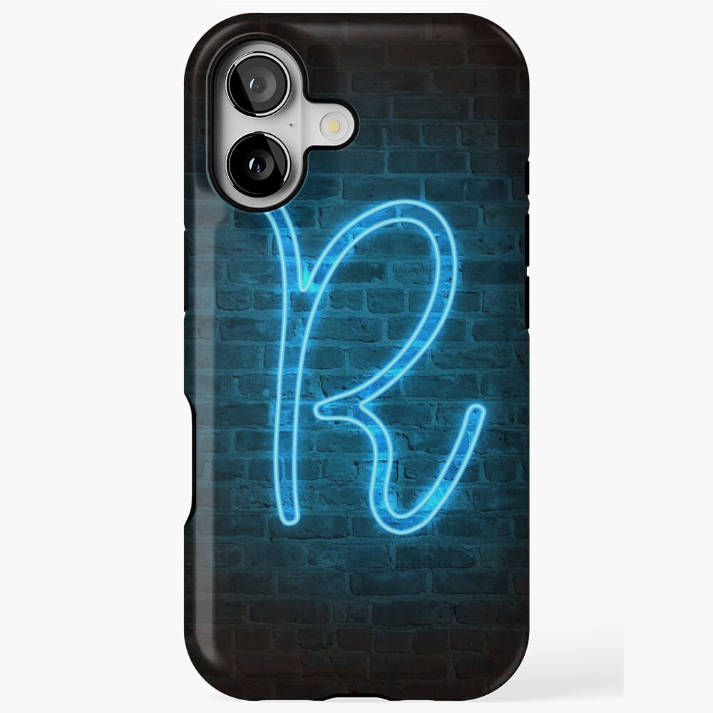 Blue Neon Letter R Sign Retro Typography Minimal Artwork iPhone Tough ...