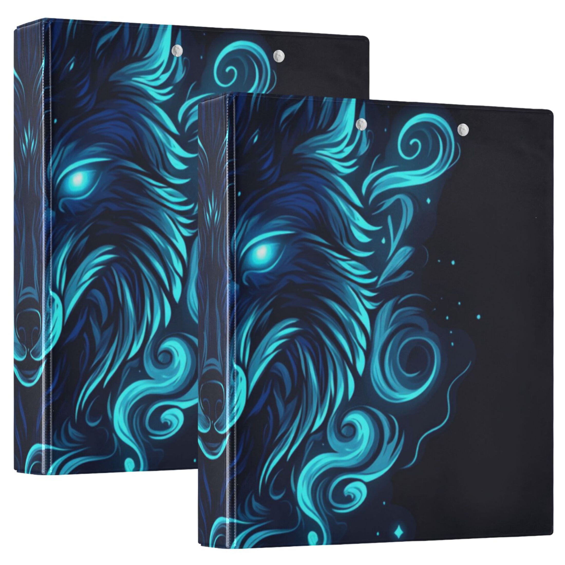 Blue Neon Wolf Face Round Ring Binder 3 Rings 1.5" Capacity File ...